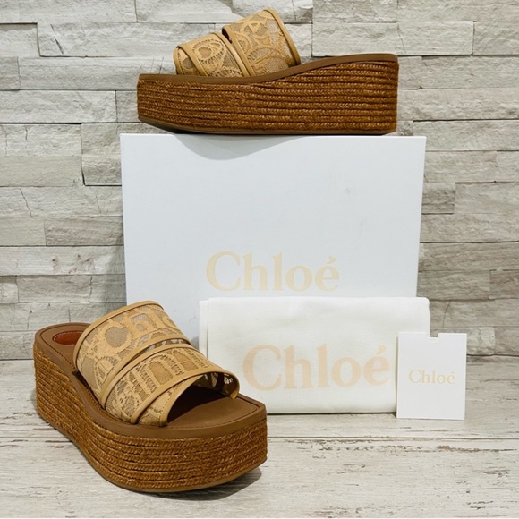 Chloe | Shoes | Chloe Sz 4 Beige Woody Lace Espadrille Platform Wedge ...
